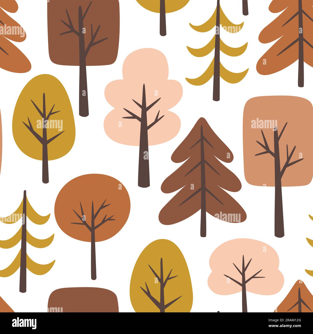 Trees seamless pattern. Isolated trees on white background. Square ...