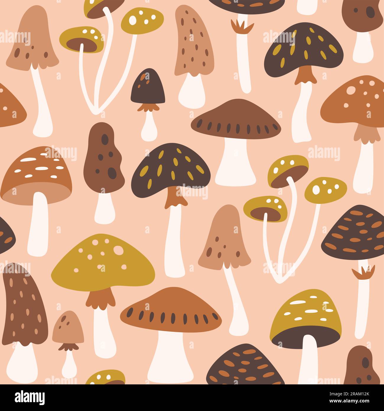 Mushrooms seamless pattern. Isolated mushrooms on warm color backrgound ...