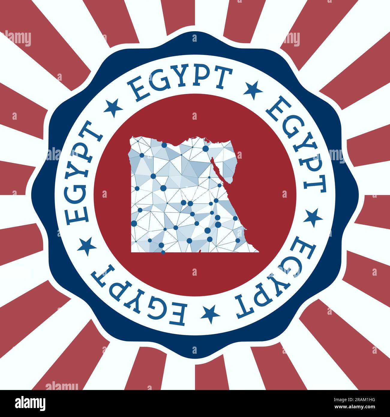 Egypt Badge. Round logo of country with triangular mesh map and radial ...