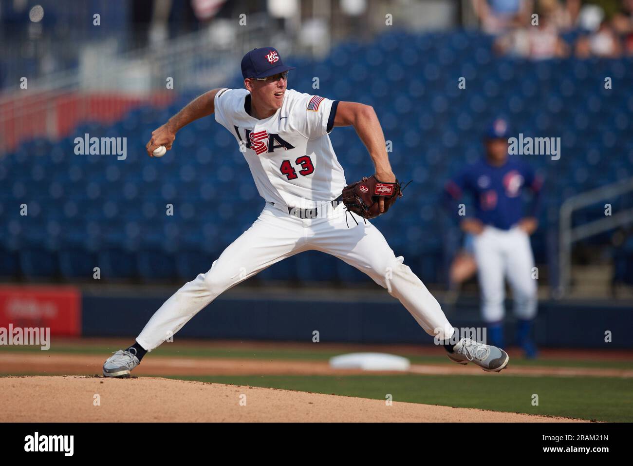 USA Baseball Collegiate National Team starting pitcher Ryan Johnson (43 ...