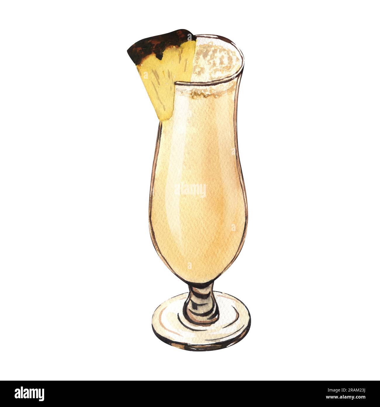Watercolor summer Pina colada cocktail. It is made from rum, pineapple ...