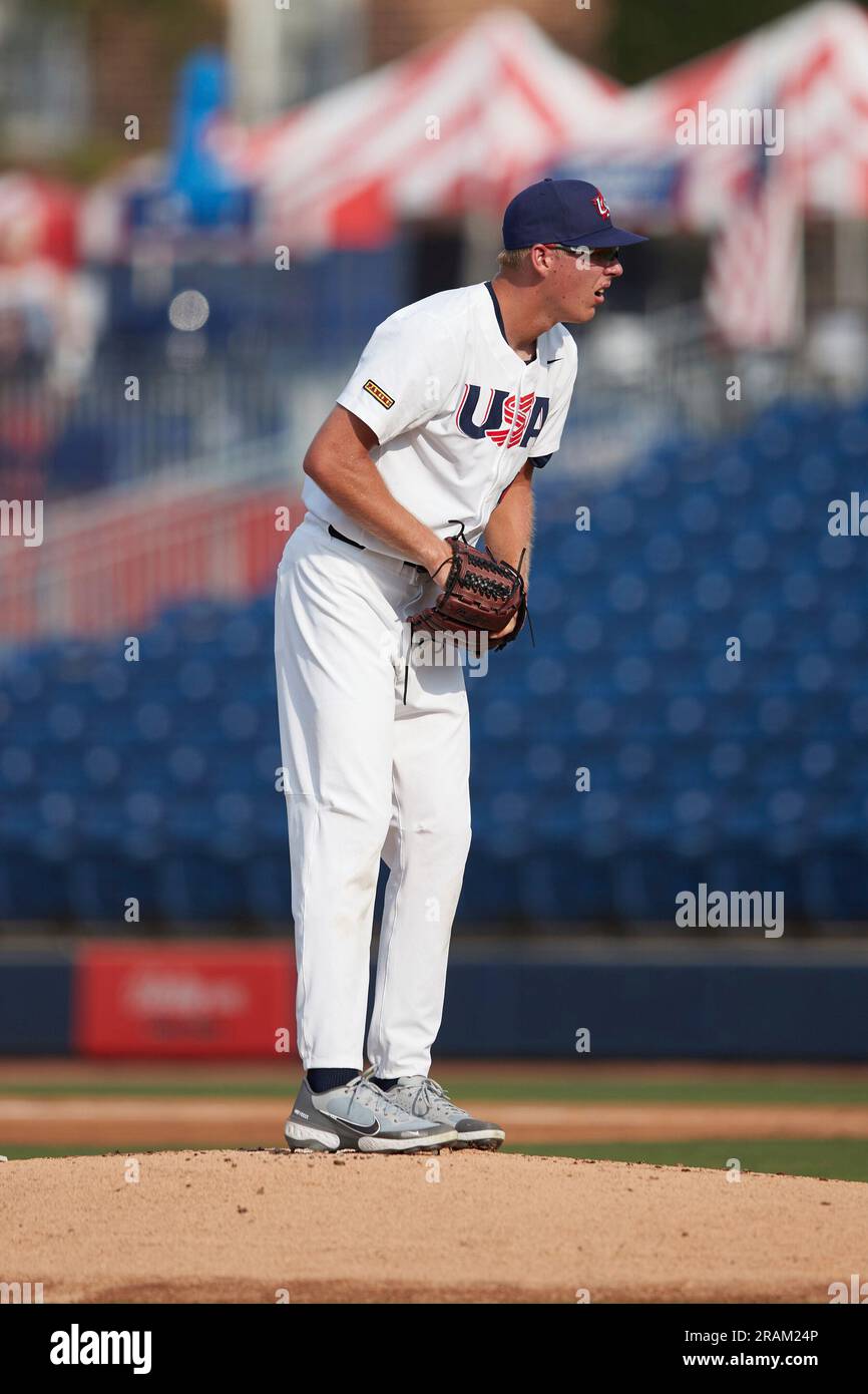 USA Baseball Collegiate National Team starting pitcher Ryan Johnson (43 ...