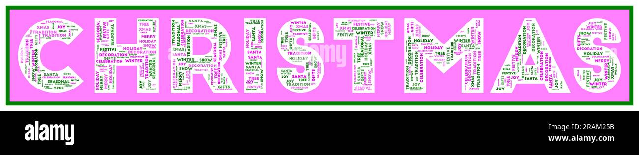 CHRISTMAS text filled with related keywords of various sizes. Christmas ...