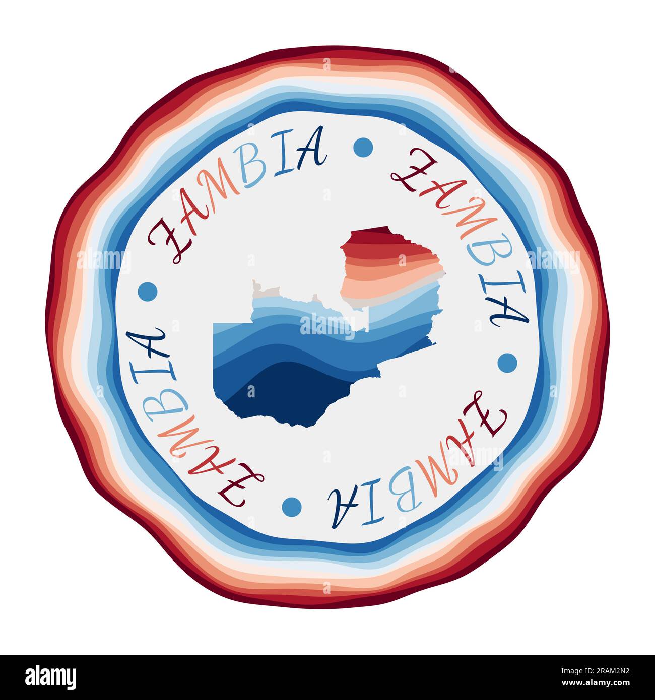 Zambia badge. Map of the country with beautiful geometric waves and ...