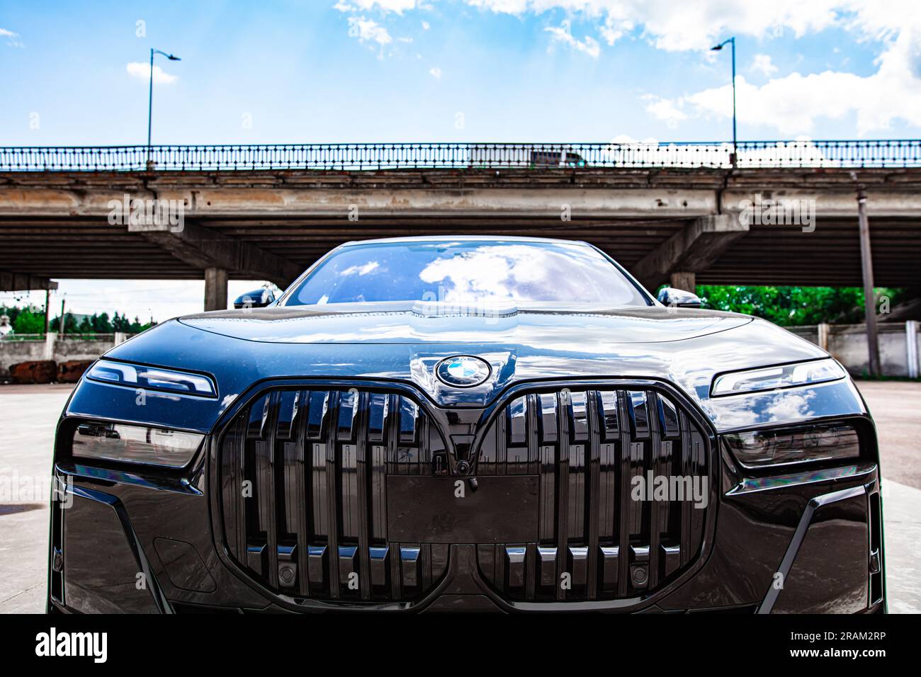 Lviv, Ukraine - July 3, 2023: Closeup of BMW 7 Series G70, front view ...
