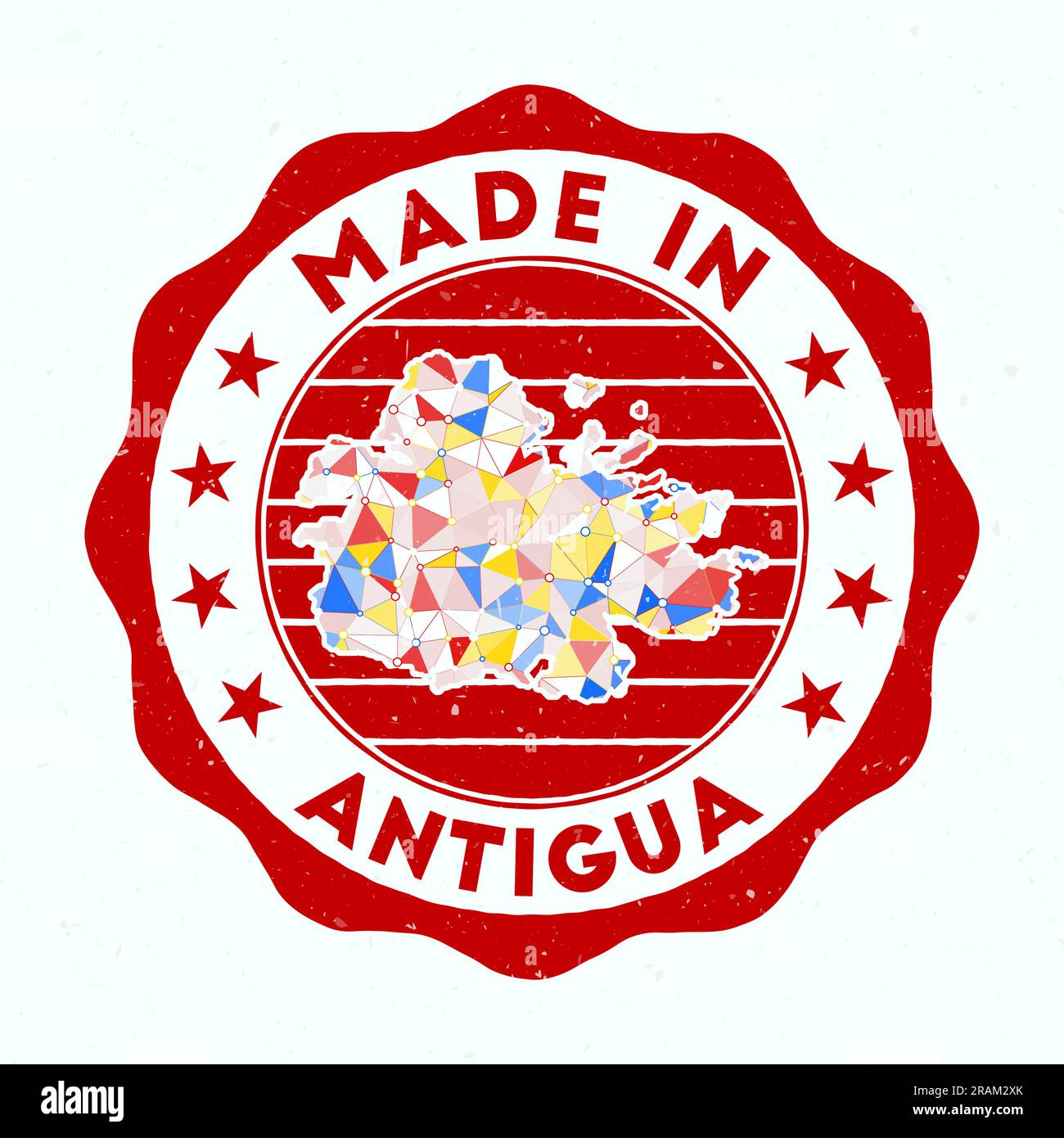 Made In Antigua. Island round stamp. Seal of Antigua with border shape ...