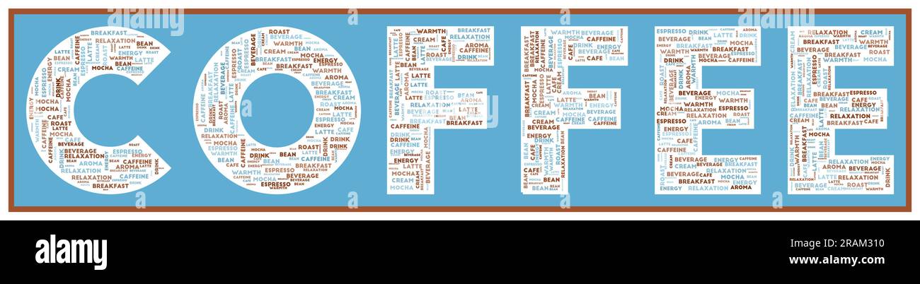 COFFEE text filled with related keywords of various sizes. Coffee word ...