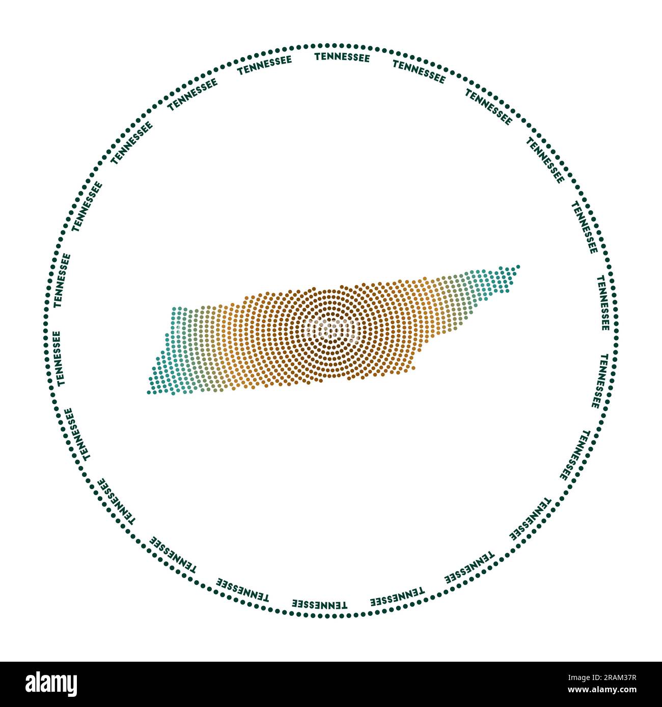 Tennessee round logo. Digital style shape of Tennessee in dotted circle ...
