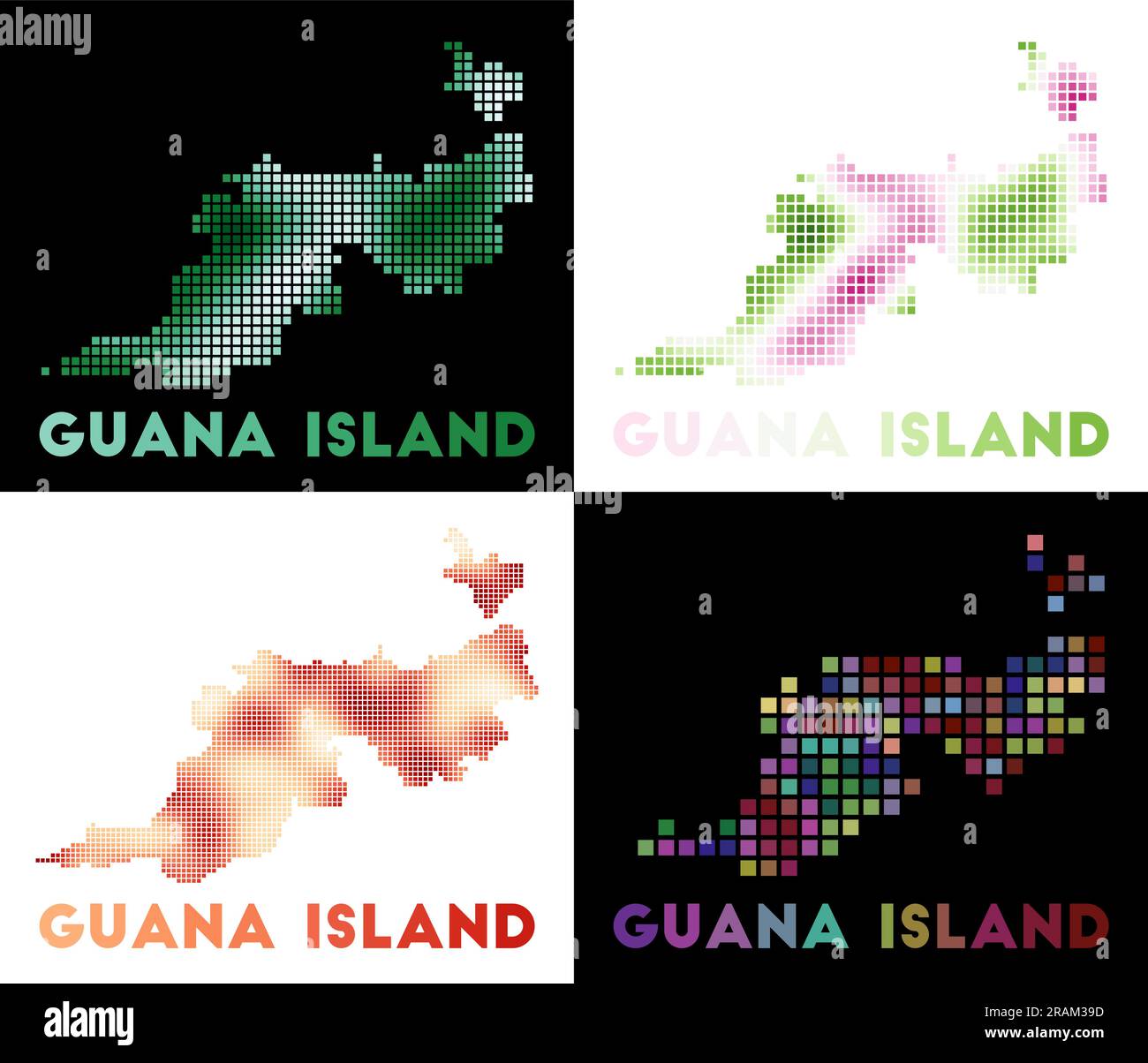 Guana Island map. Collection of maps of Guana Island in dotted style ...
