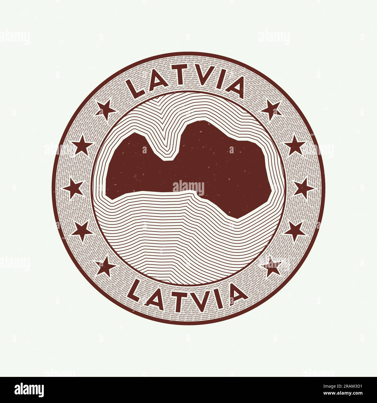 Latvia round badge vector. Country round stamp with shape of Latvia, isolines and circular ...
