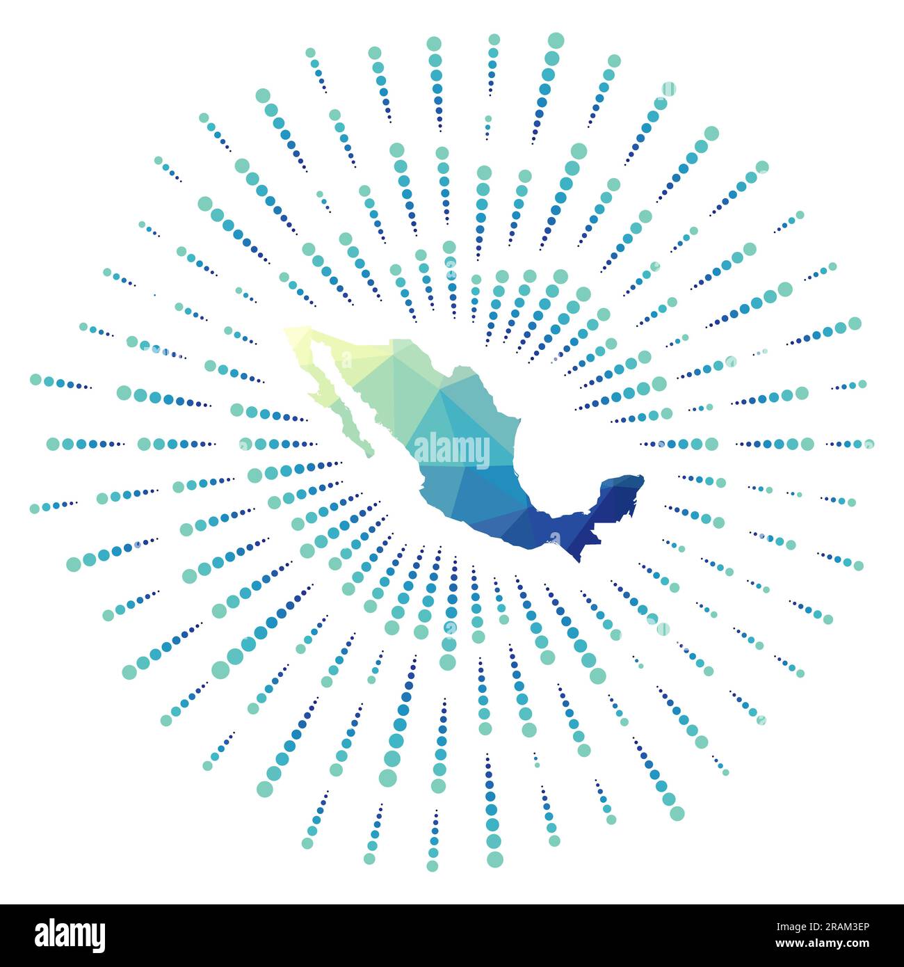 Shape of Mexico, polygonal sunburst. Map of the country with colorful ...