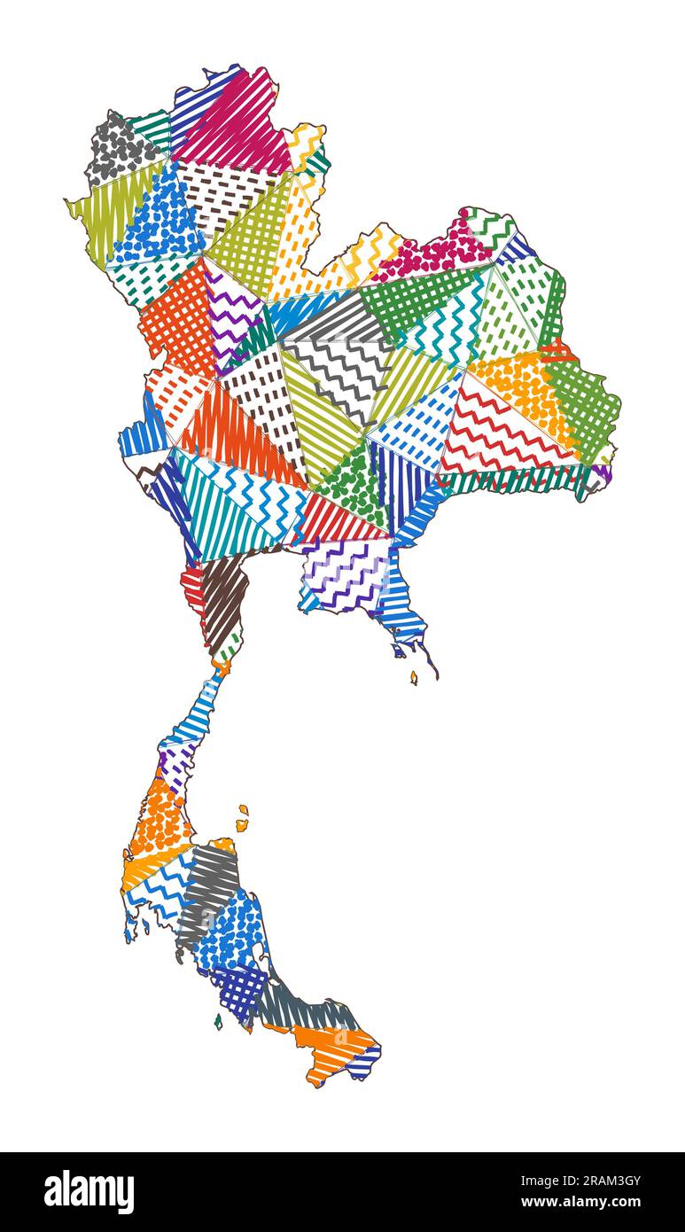 Kid style map of Thailand. Hand drawn polygons in the shape of Thailand ...