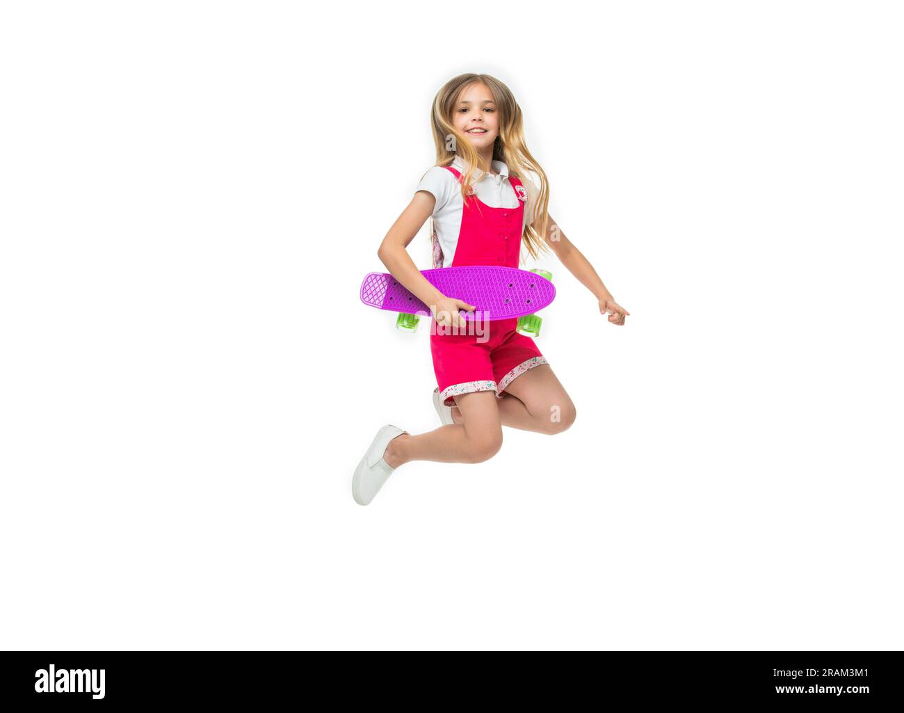 teen girl jump and skateboarding isolated on white. teen girl ...