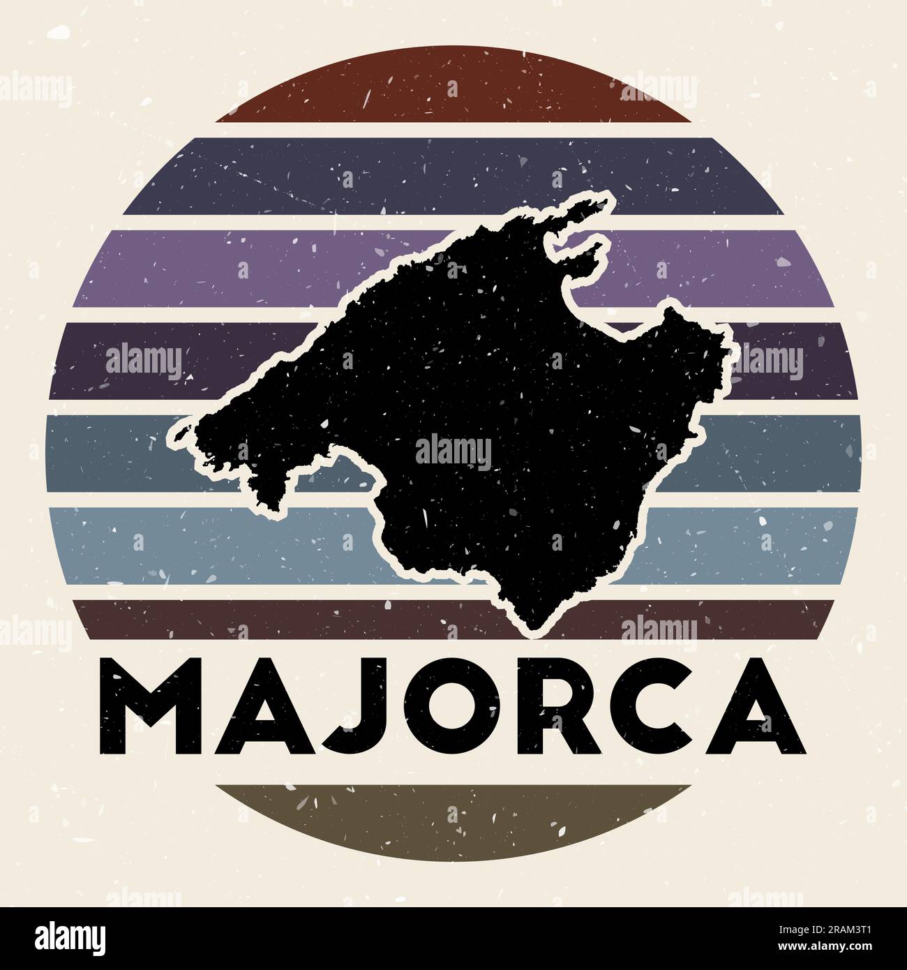 Majorca logo. Sign with the map of the island and colored stripes ...