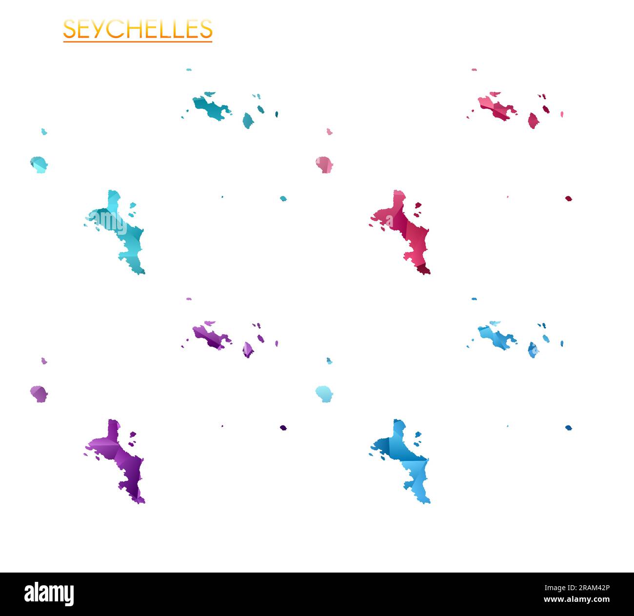 Set of vector polygonal maps of Seychelles. Bright gradient map of ...