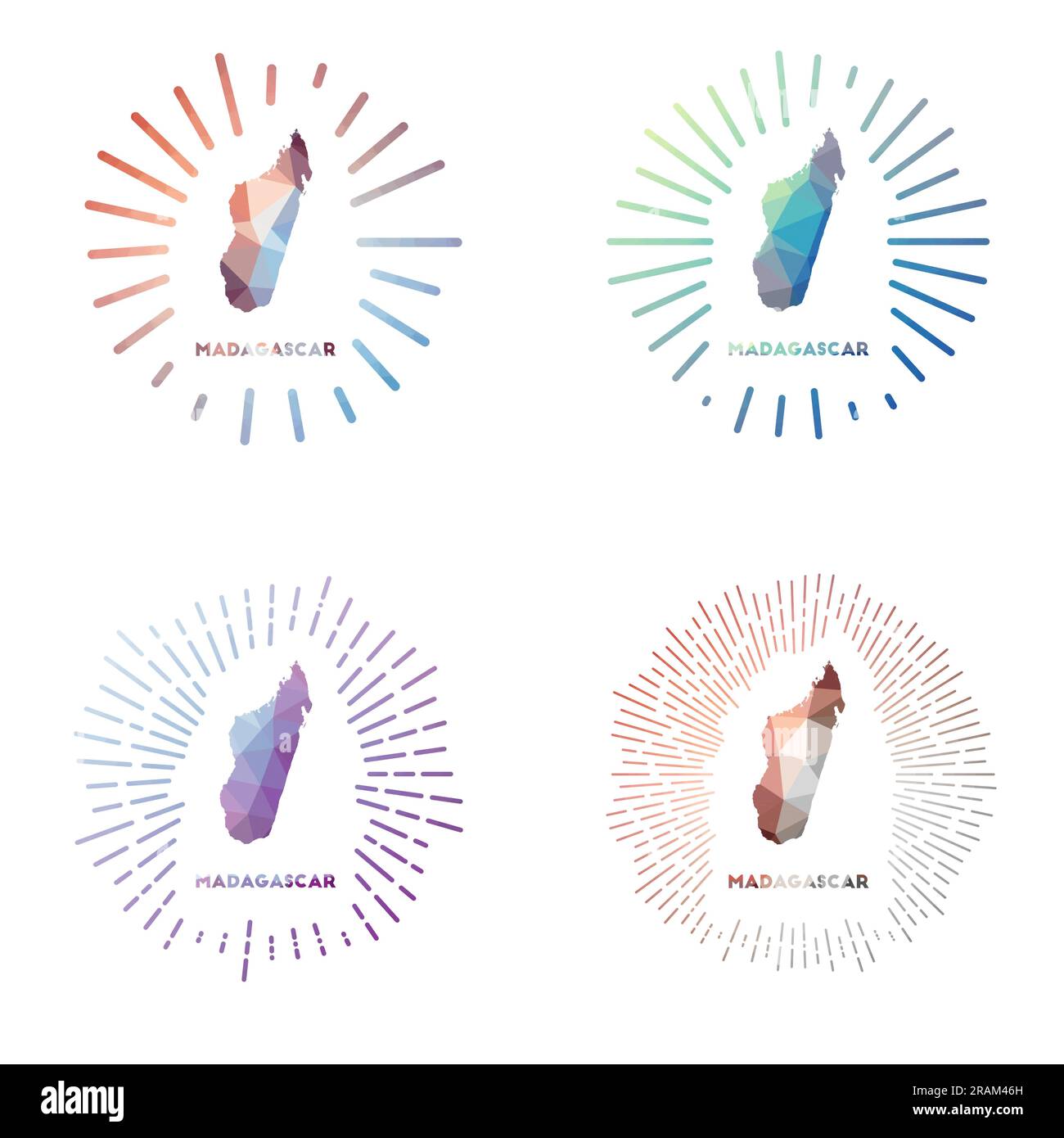 Madagascar low poly sunburst set. Logo of country in geometric polygonal style. Vector ...