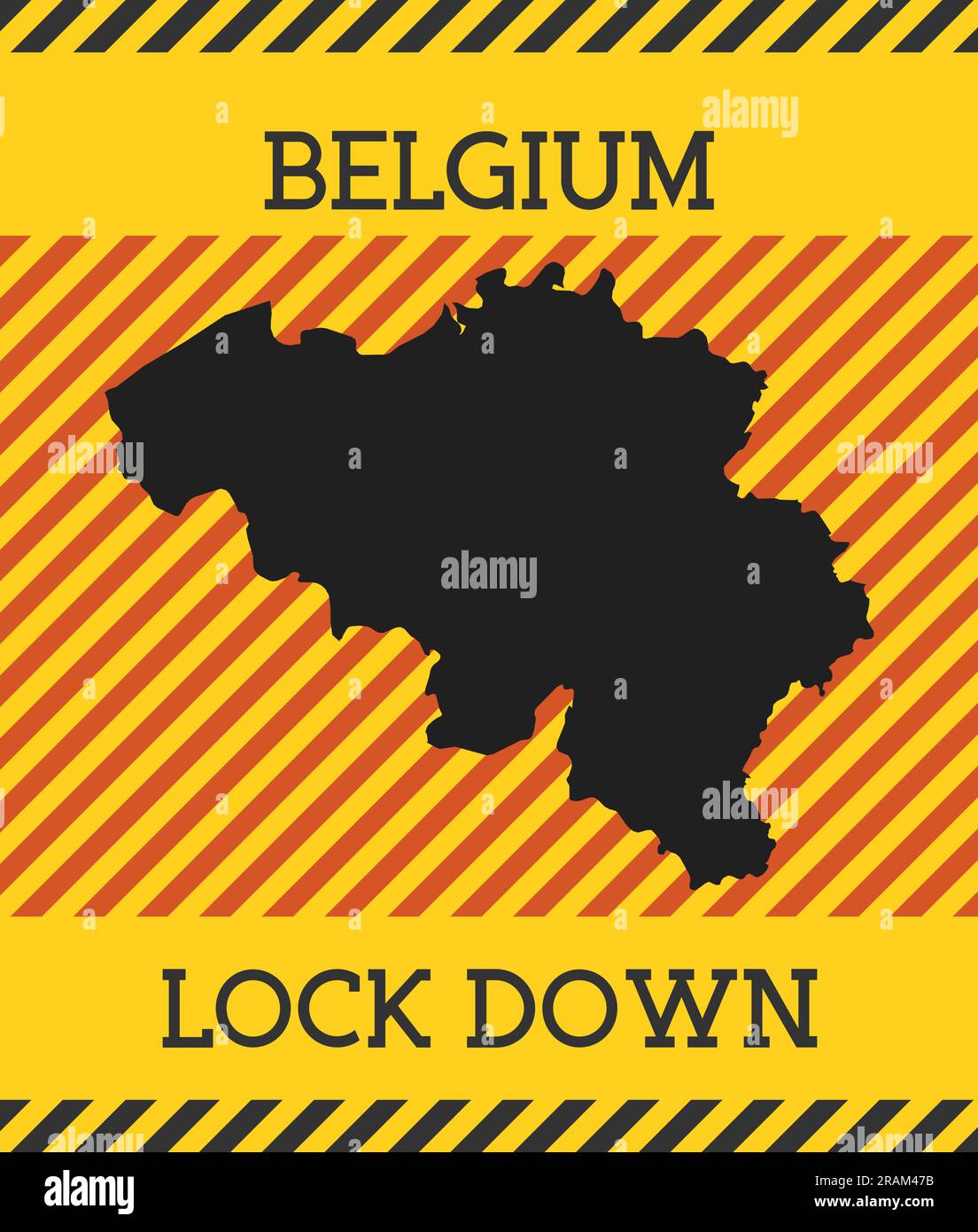 Belgium Lockdown Sign. Yellow country pandemic danger icon. Vector ...