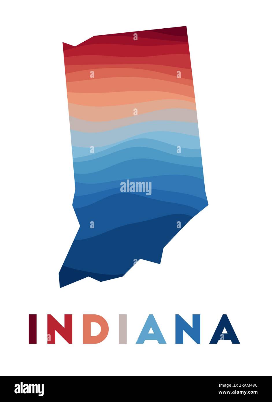 Indiana map. Map of the US state with beautiful geometric waves in red ...
