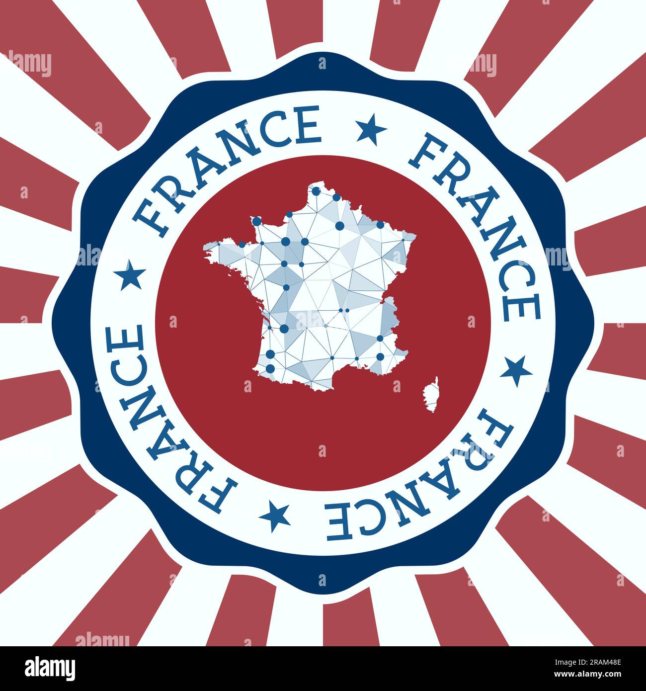 France Badge. Round logo of country with triangular mesh map and radial ...