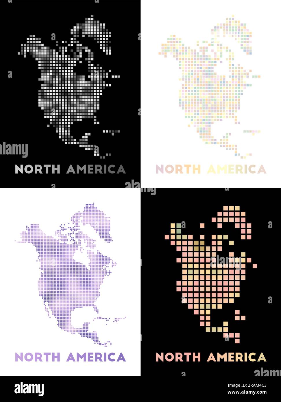 North America map. Collection of maps of North America in dotted style ...