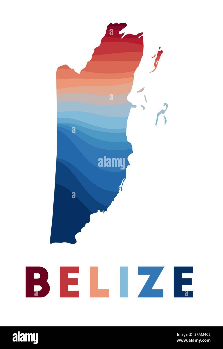 Belize map. Map of the country with beautiful geometric waves in red ...