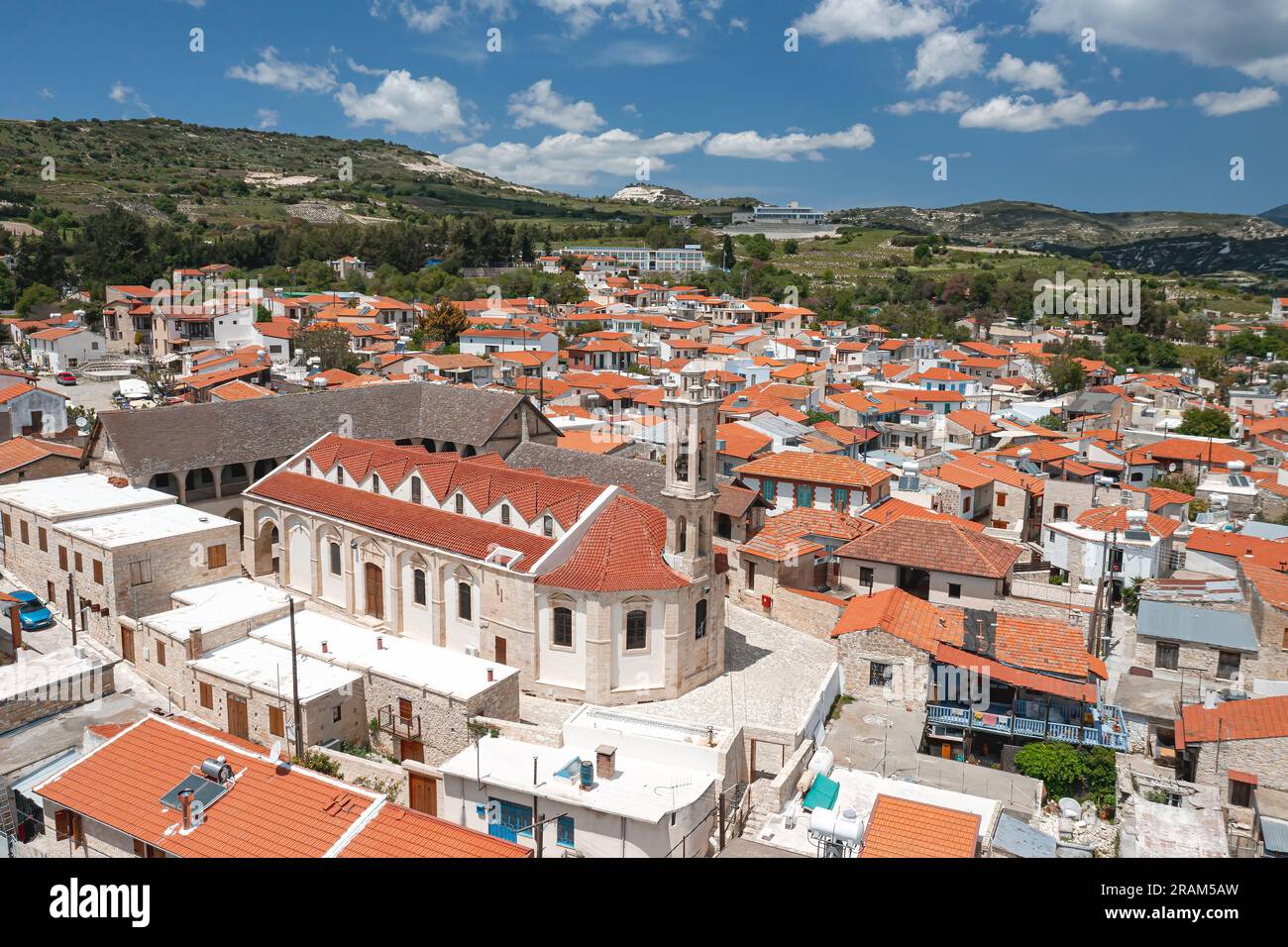 View of Omodos village and Timios Stavros Monastery. Limassol District ...