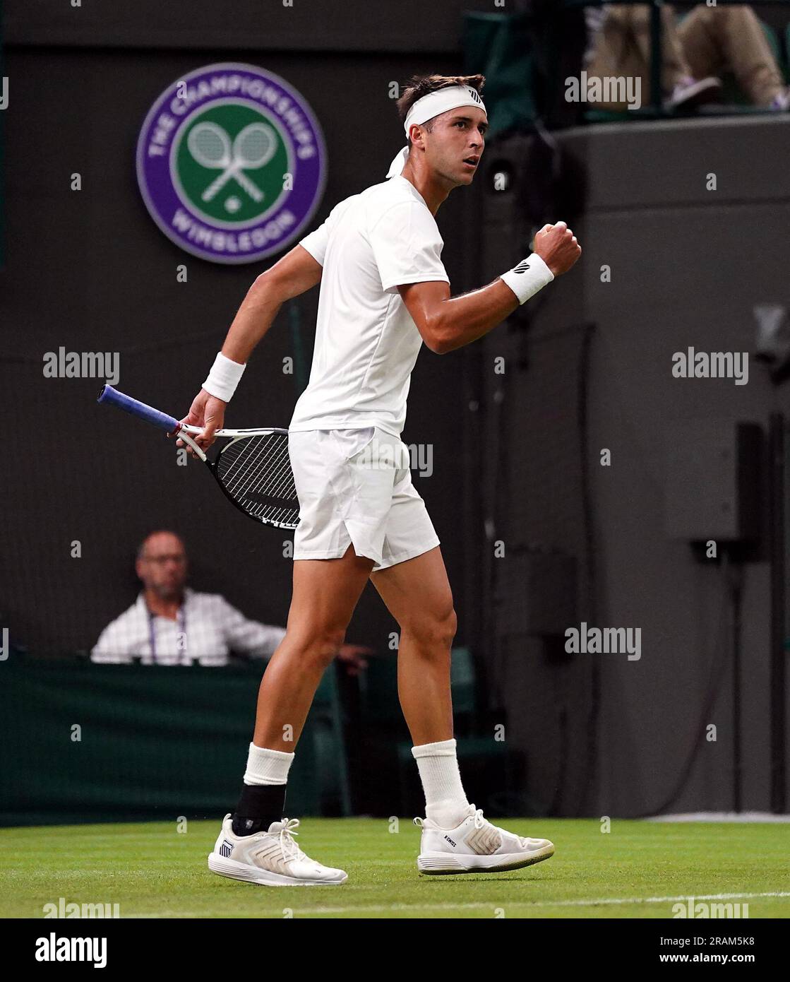 Tomas Martin Etcheverry in action against Bernabe Zapata Miralles (not pictured) on day two of ...