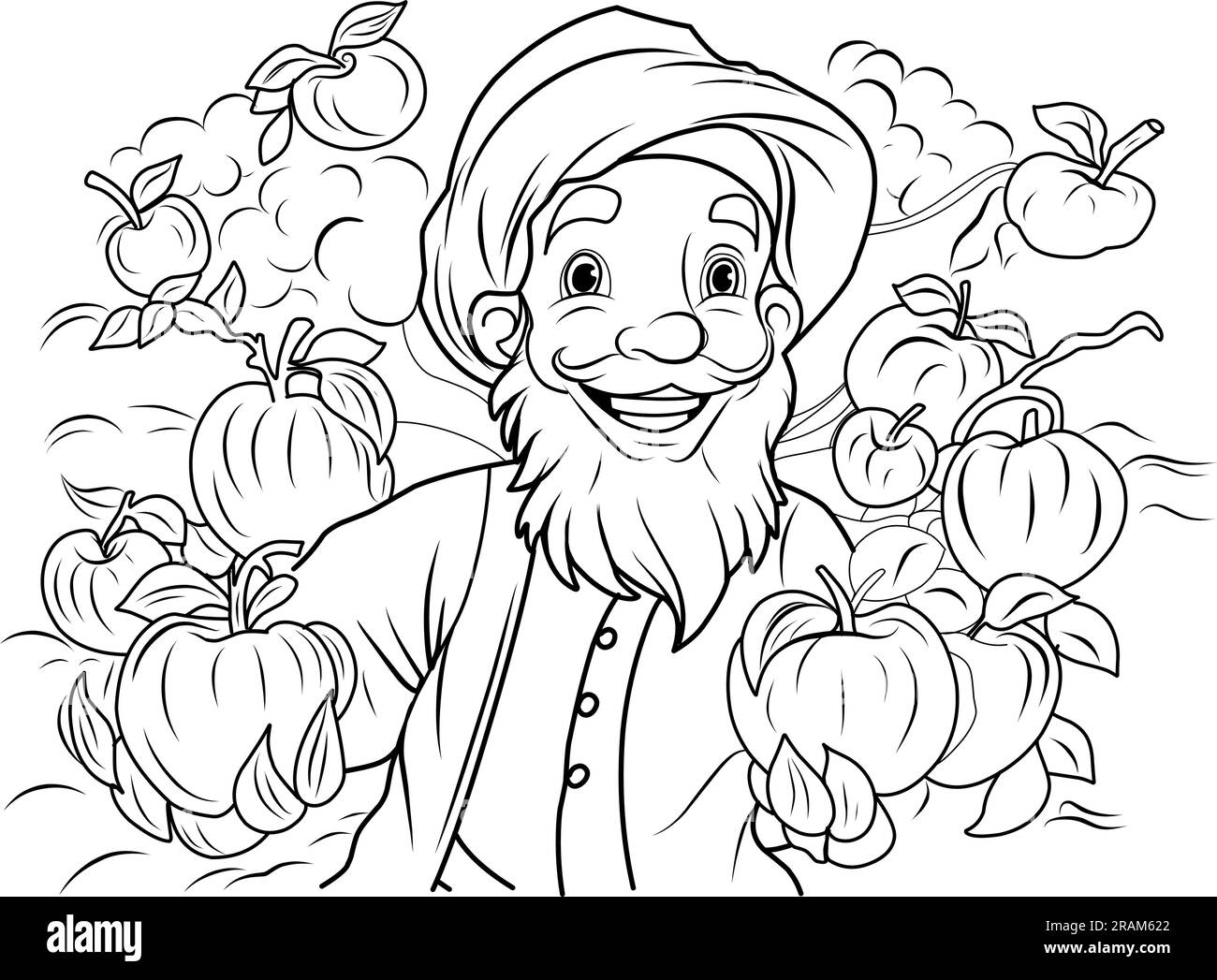Jewish Man with a Beard at the Fair. Field of pumpkins.Simple line ...