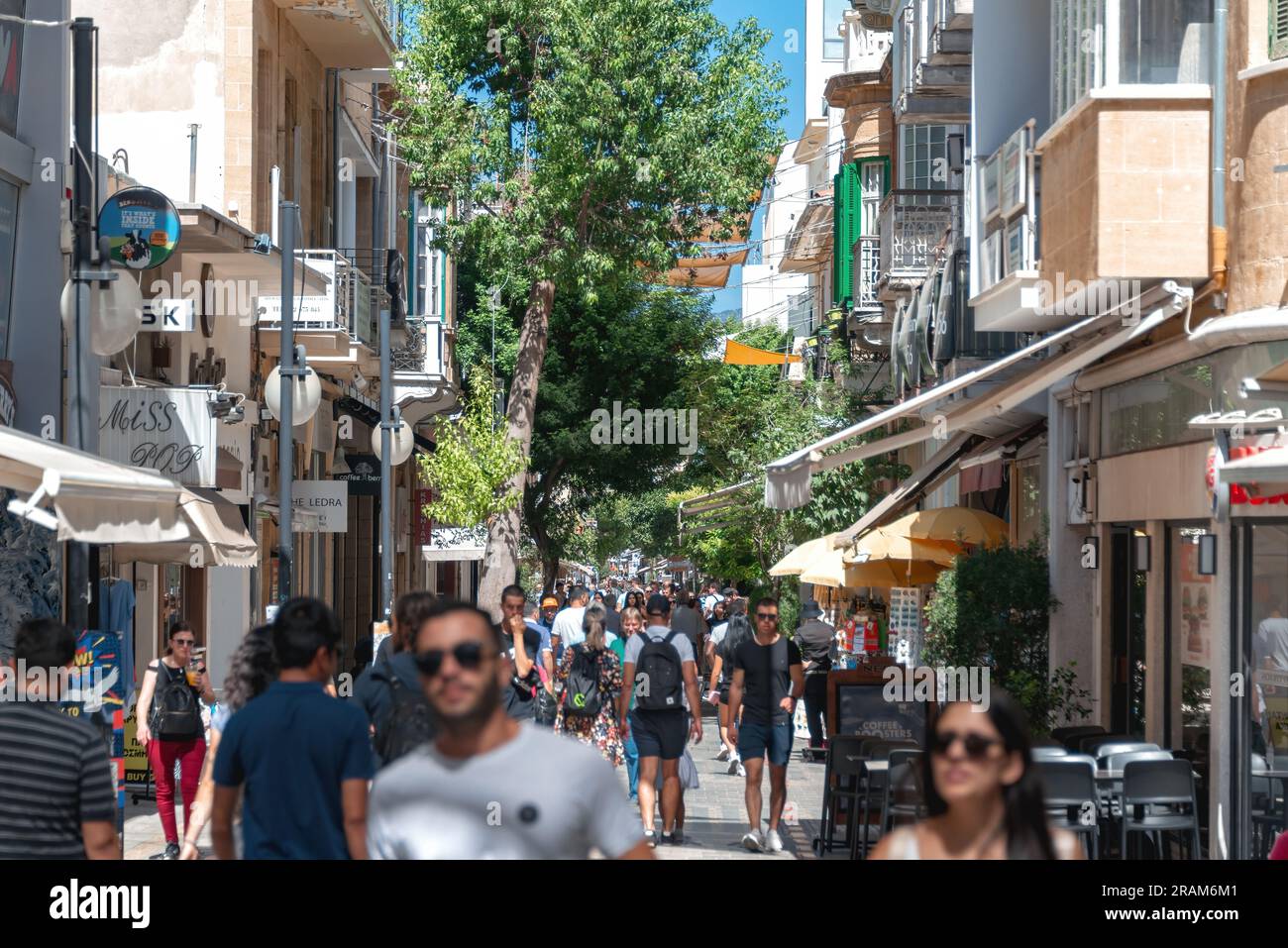 Nicosia, Cyprus - October 24, 2022: People walking on Ledra street ...