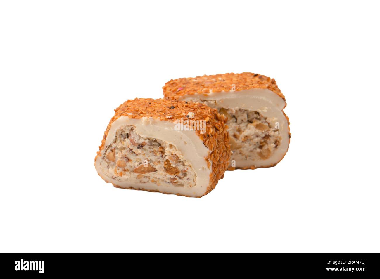 Sweet roll with nuts, turkish sweets. Turkish rahat isolated on a white ...