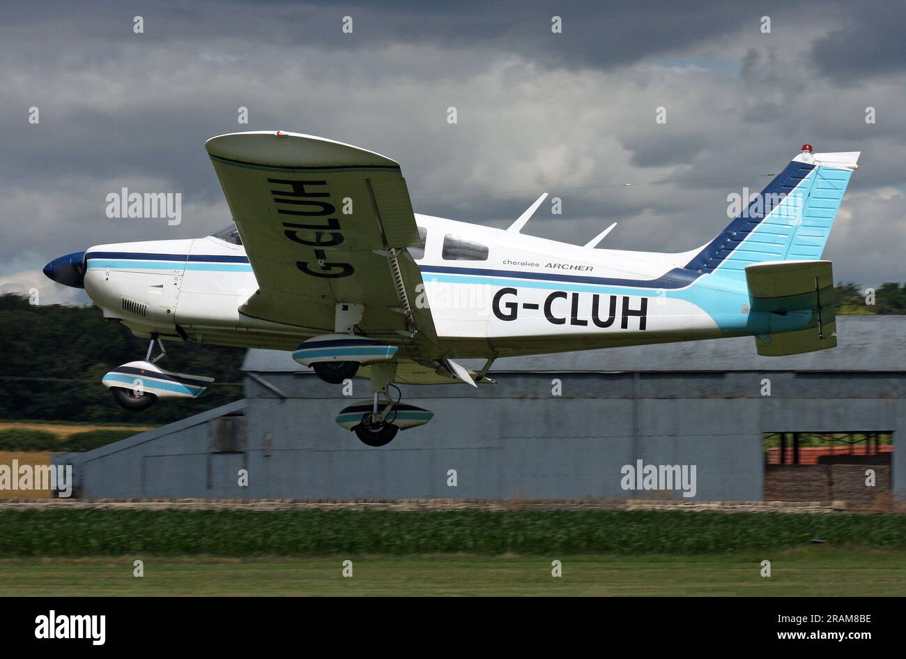 A Piper PA-28-180 Cherokee landing at Netherthorpe Airfield ...