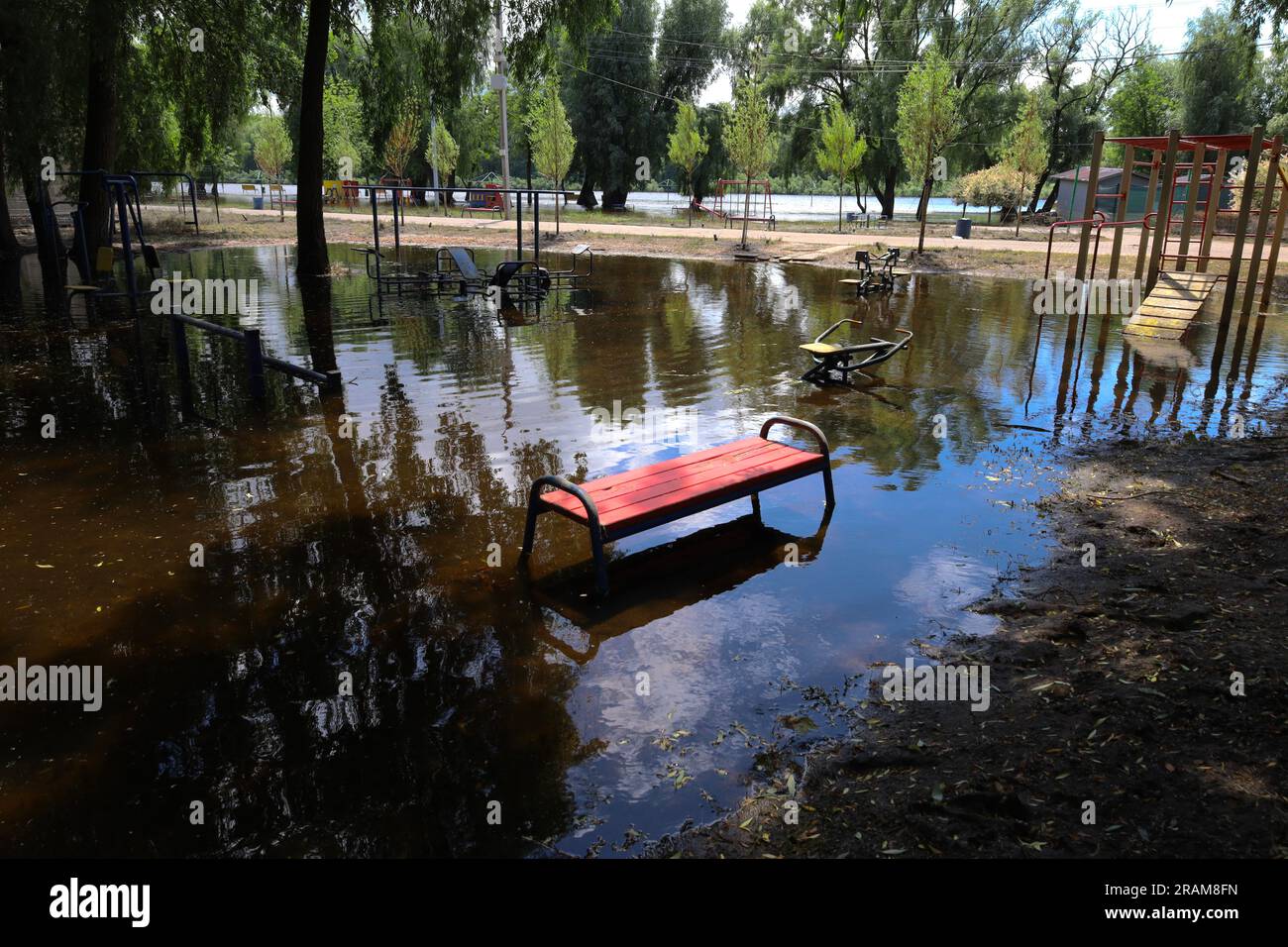 The consequences of flooding in the park, springtime Stock Photo - Alamy