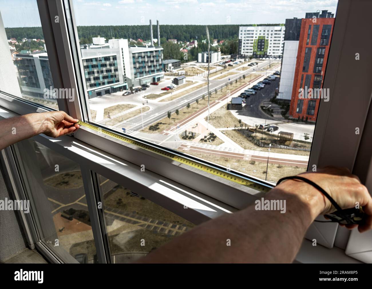 Hand holding measuring tool, instrument for window size measurement ...