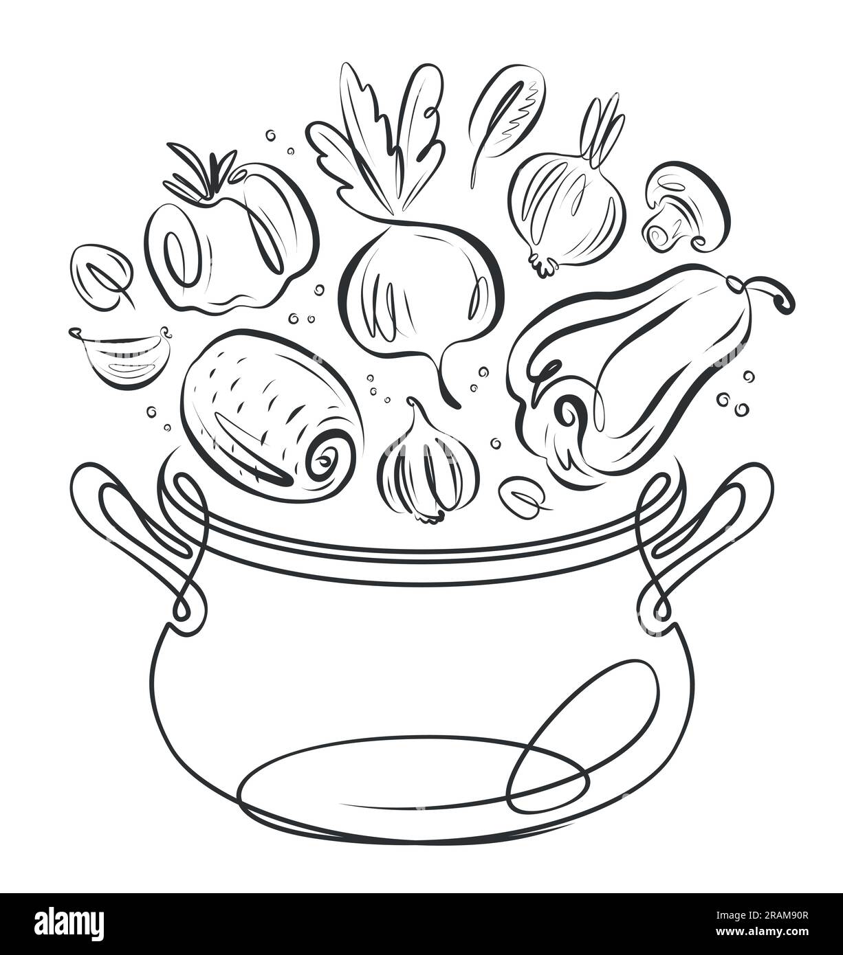 Vegetables falling into pot. Healthy eating, vegetarian food. Cooking ...