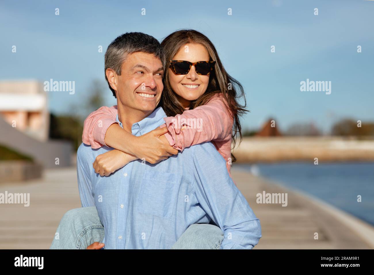 Beautiful Middle Aged Husband And Wife Having Fun Outdoors Stock Photo ...