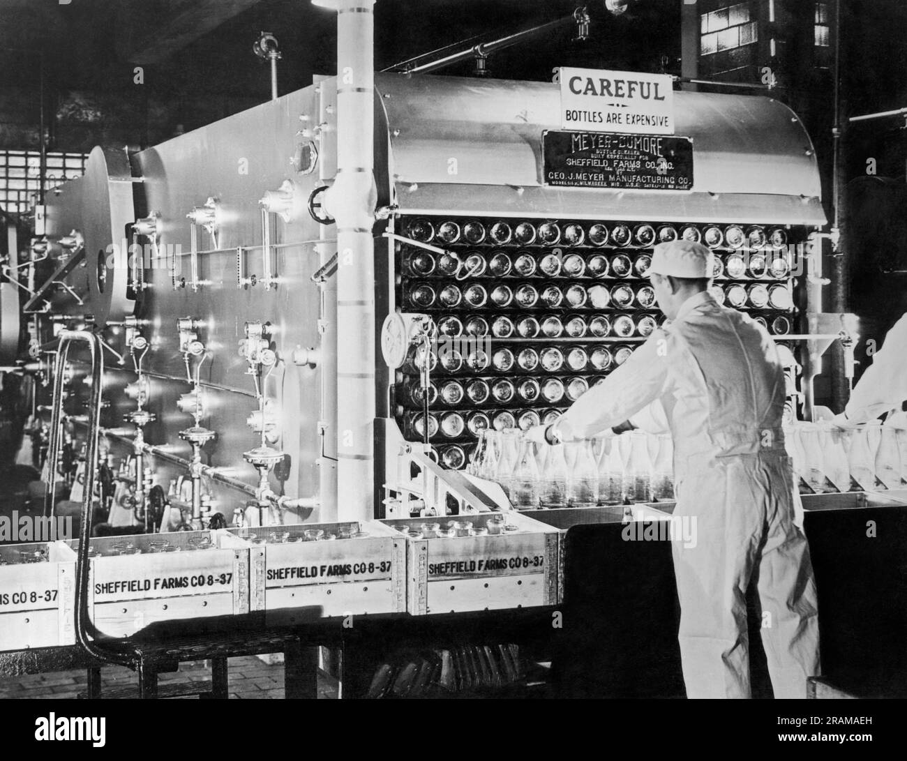 New York, New York: c. 1926 A Sheffield Dairy Farms employee working at ...