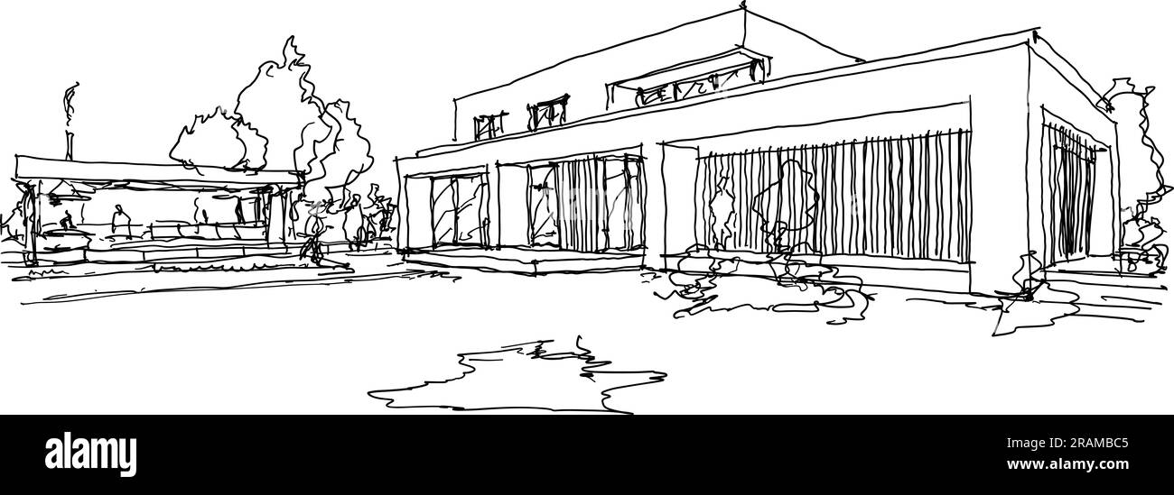 hand drawn architectural sketches of modern two story detached house ...