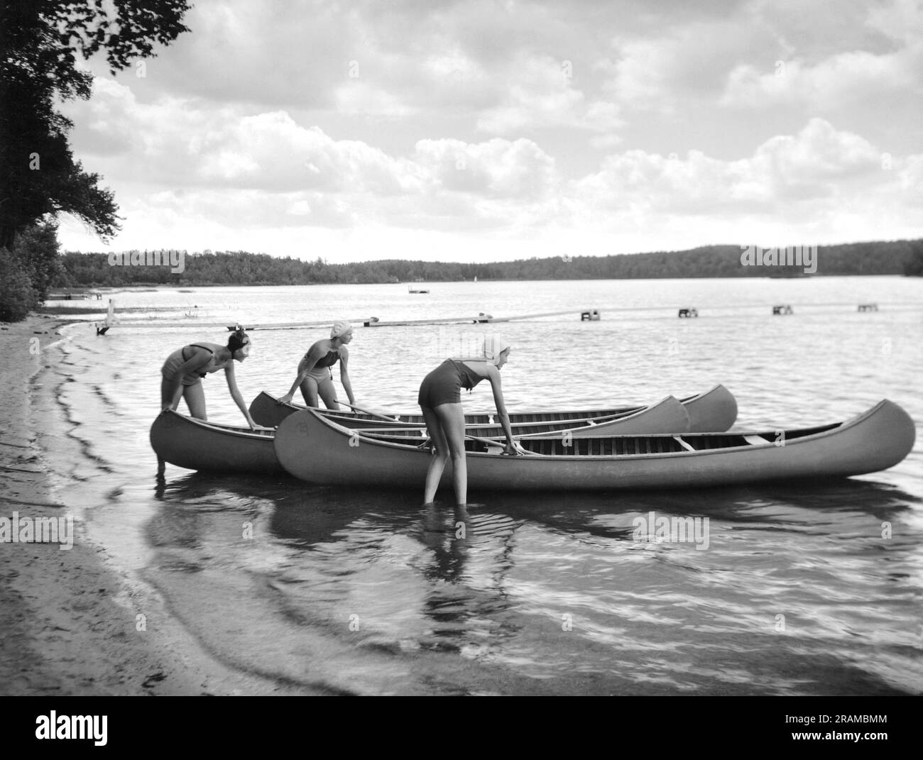 East Otis, Massachusetts: c. 1925 Girl campers getting ready for a ...