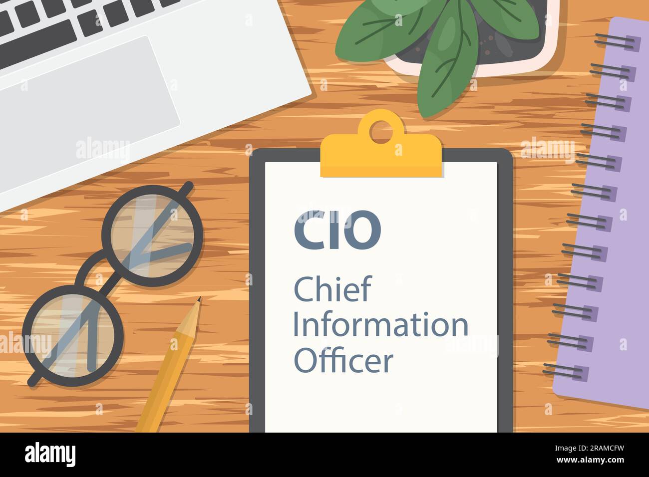CIO Chief Information Officer written on clipboard on wooden office ...