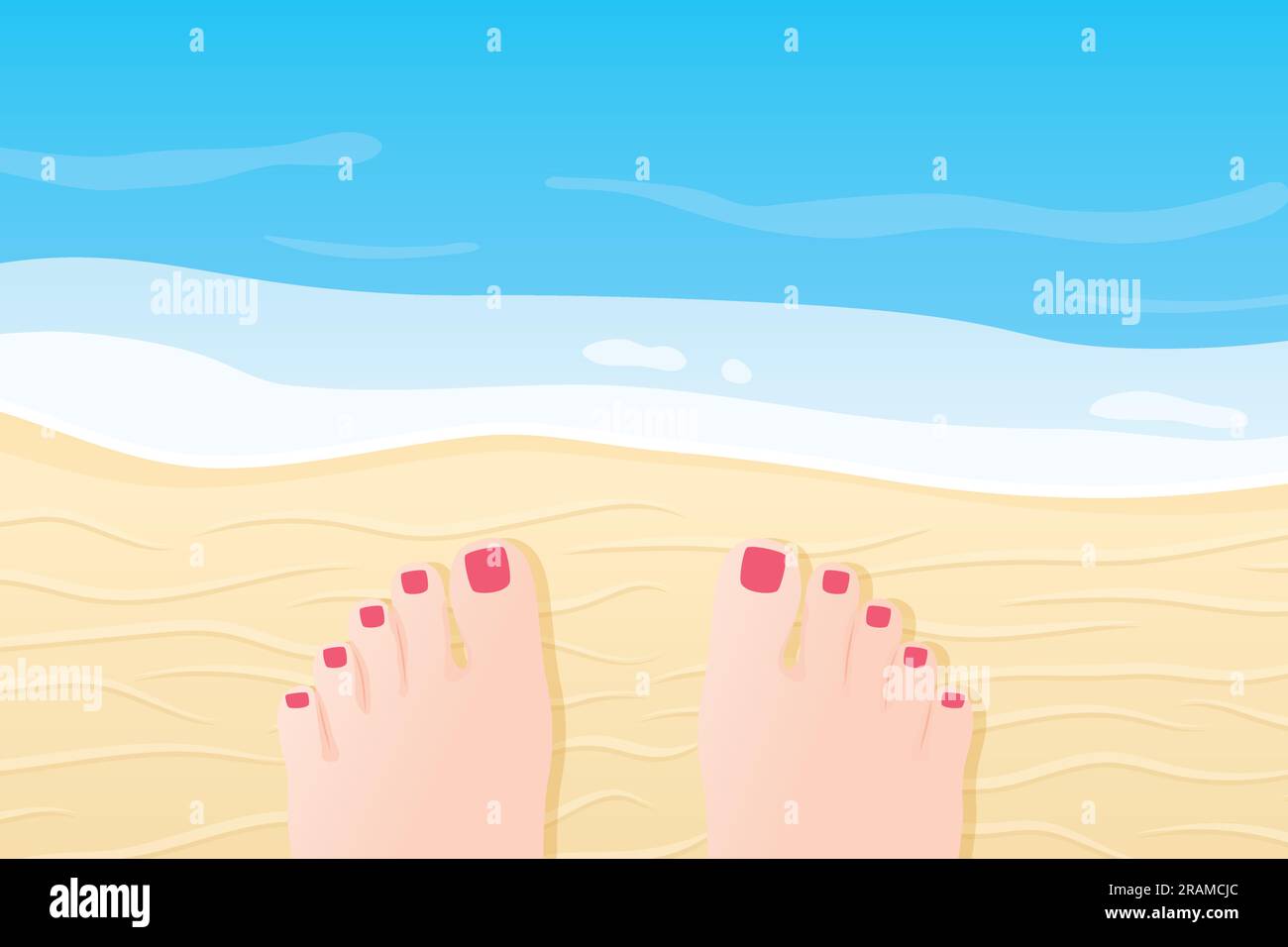 female feet on the tropical beach, top view - vector illustration Stock ...