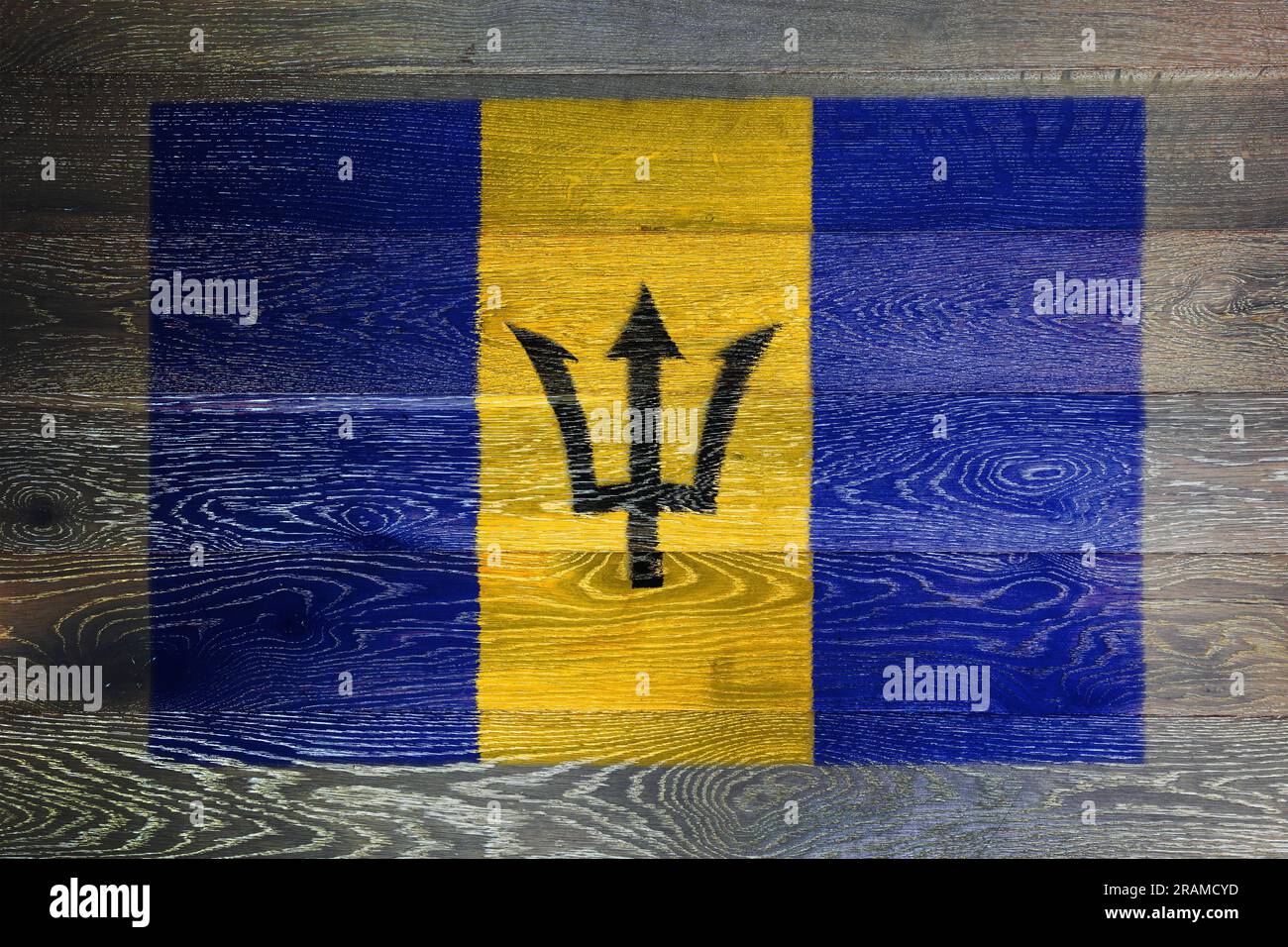 Barbados flag on rustic old wood surface background Stock Photo - Alamy
