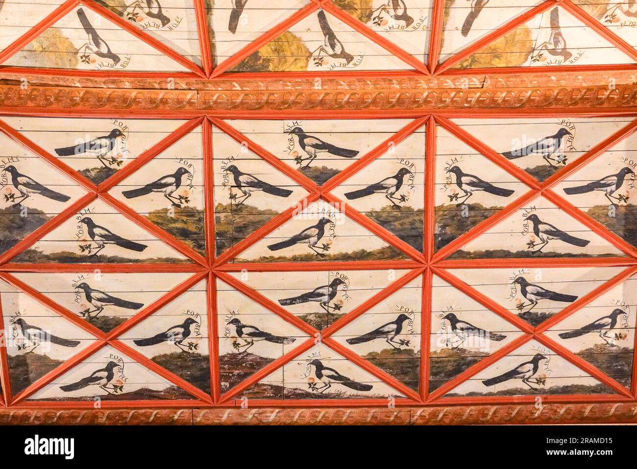 The Chamber of the Magpies or Câmara das Pegas with decorated ceiling ...
