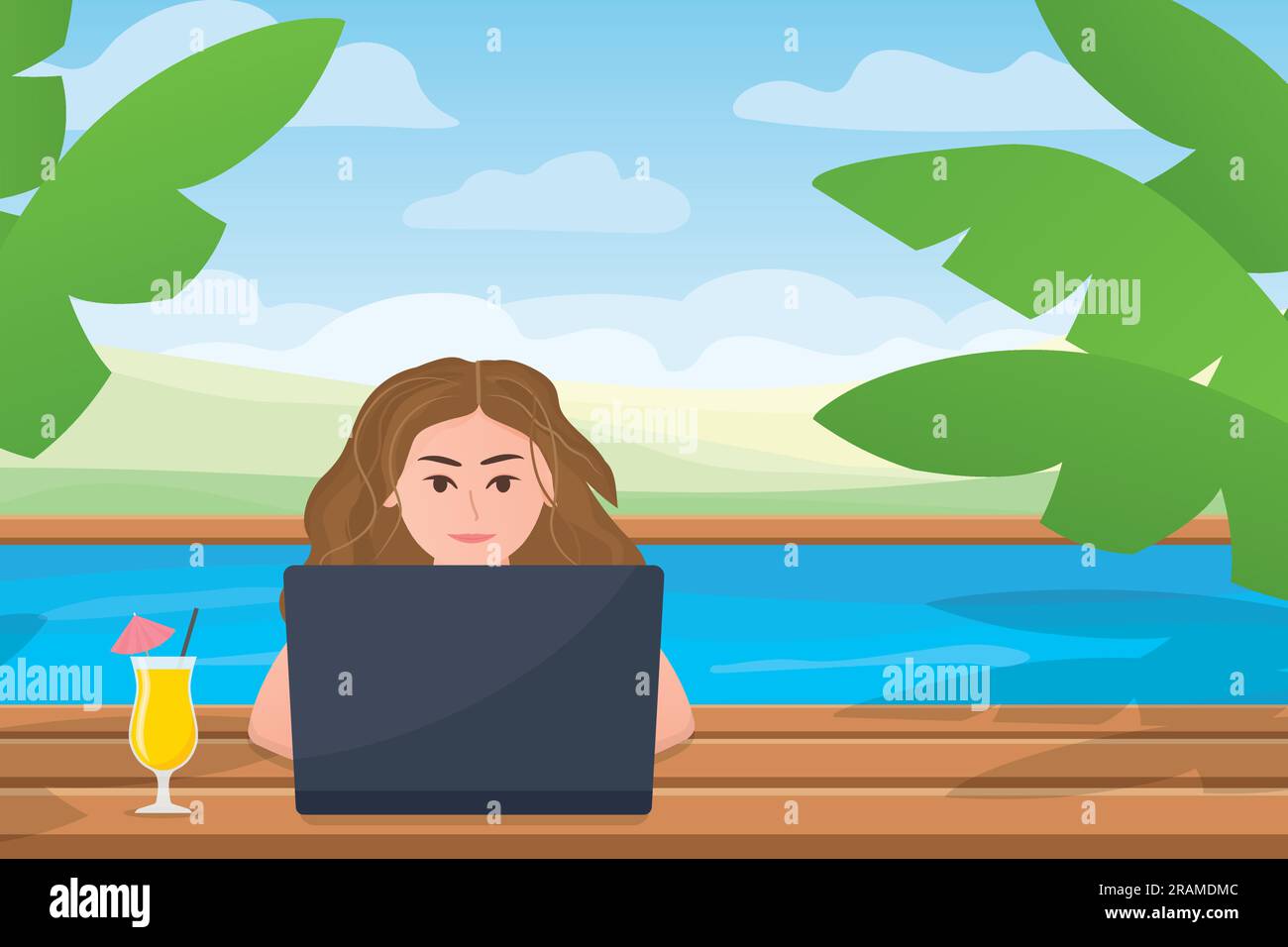 Woman laptop swimming pool Stock Vector Images - Alamy