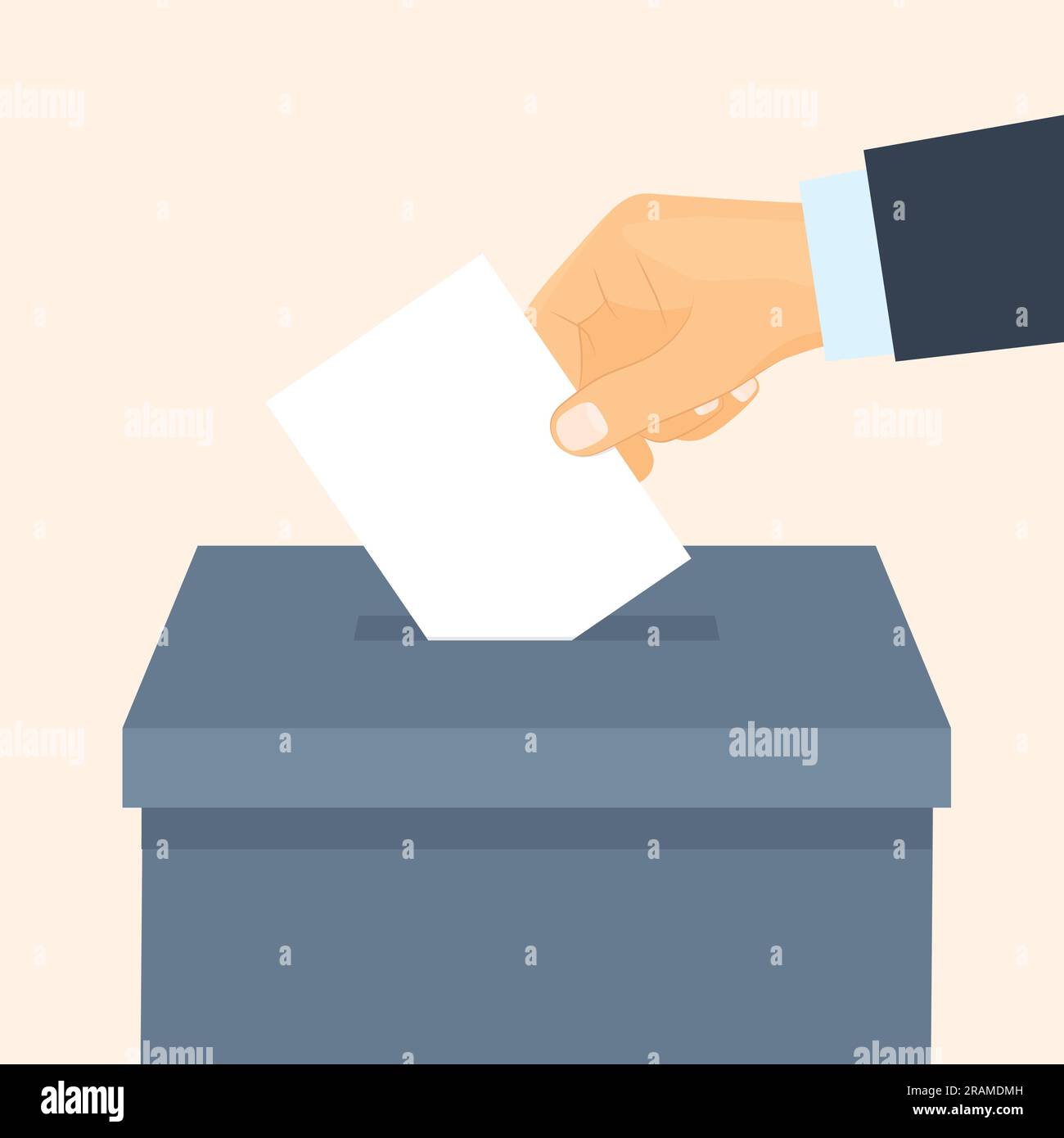 hand inserting a ballot paper into voting box- vector illustration ...