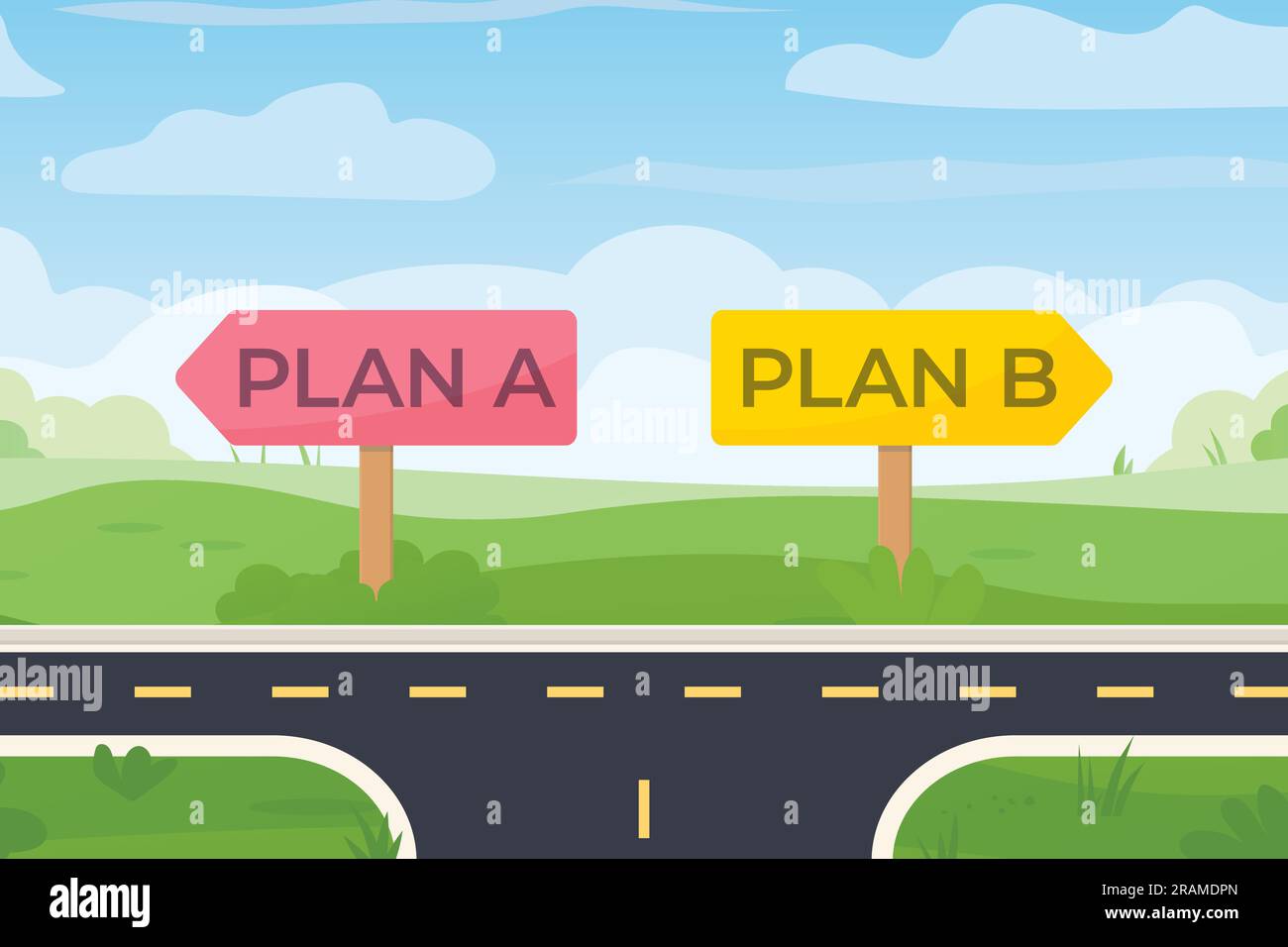 crossroad with plan A and plan B sign boards; concept of career, life ...