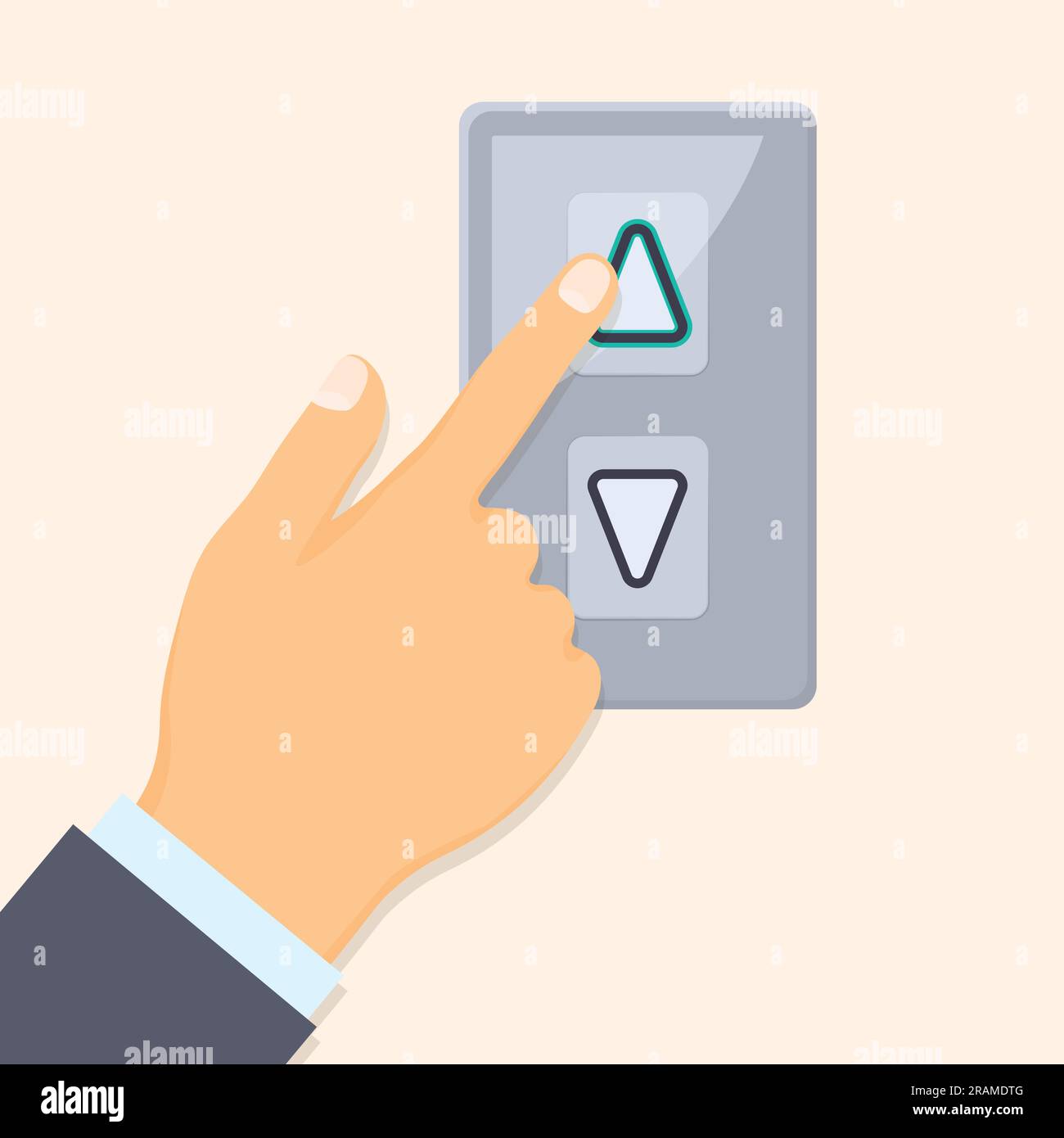 hand pressing the elevator lift up button; concept of success and ...