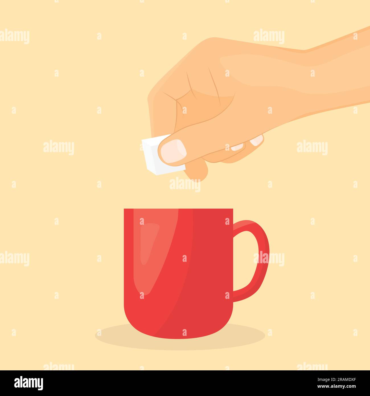 putting white sugar cube into coffee mug- vector illustration Stock ...