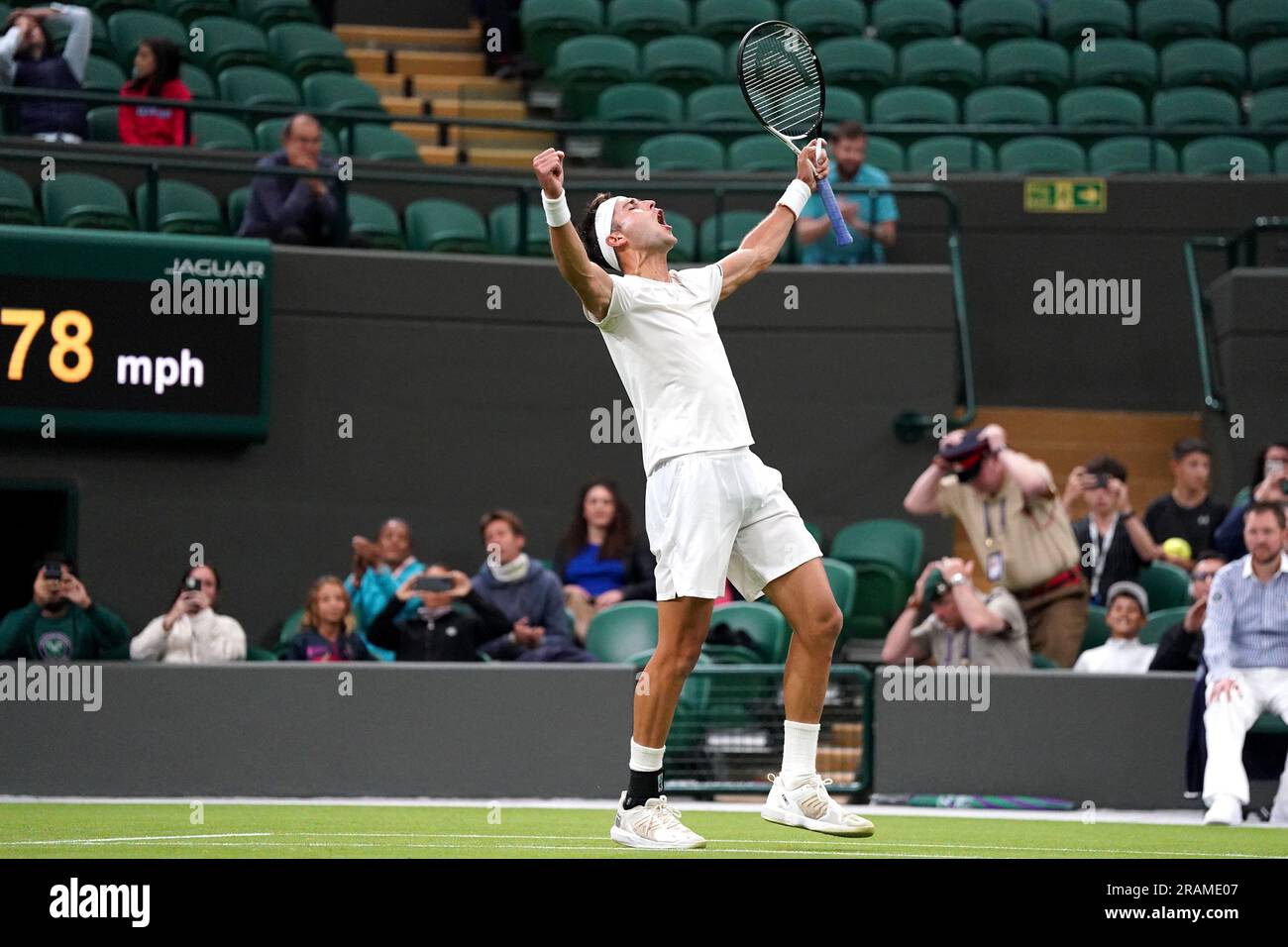 Tomas Martin Etcheverry celebrates victory against Bernabe Zapata ...