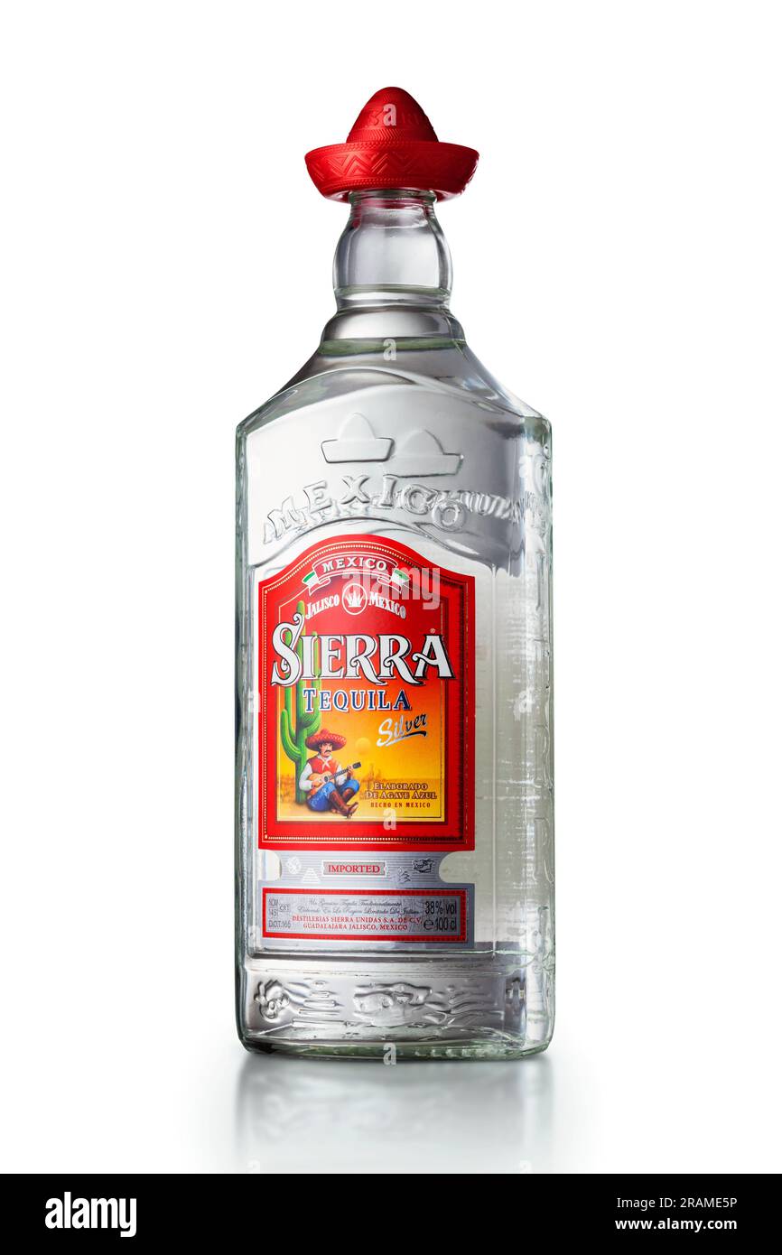 Bottle of Tequila Sierra Silver isolated on white background Stock ...