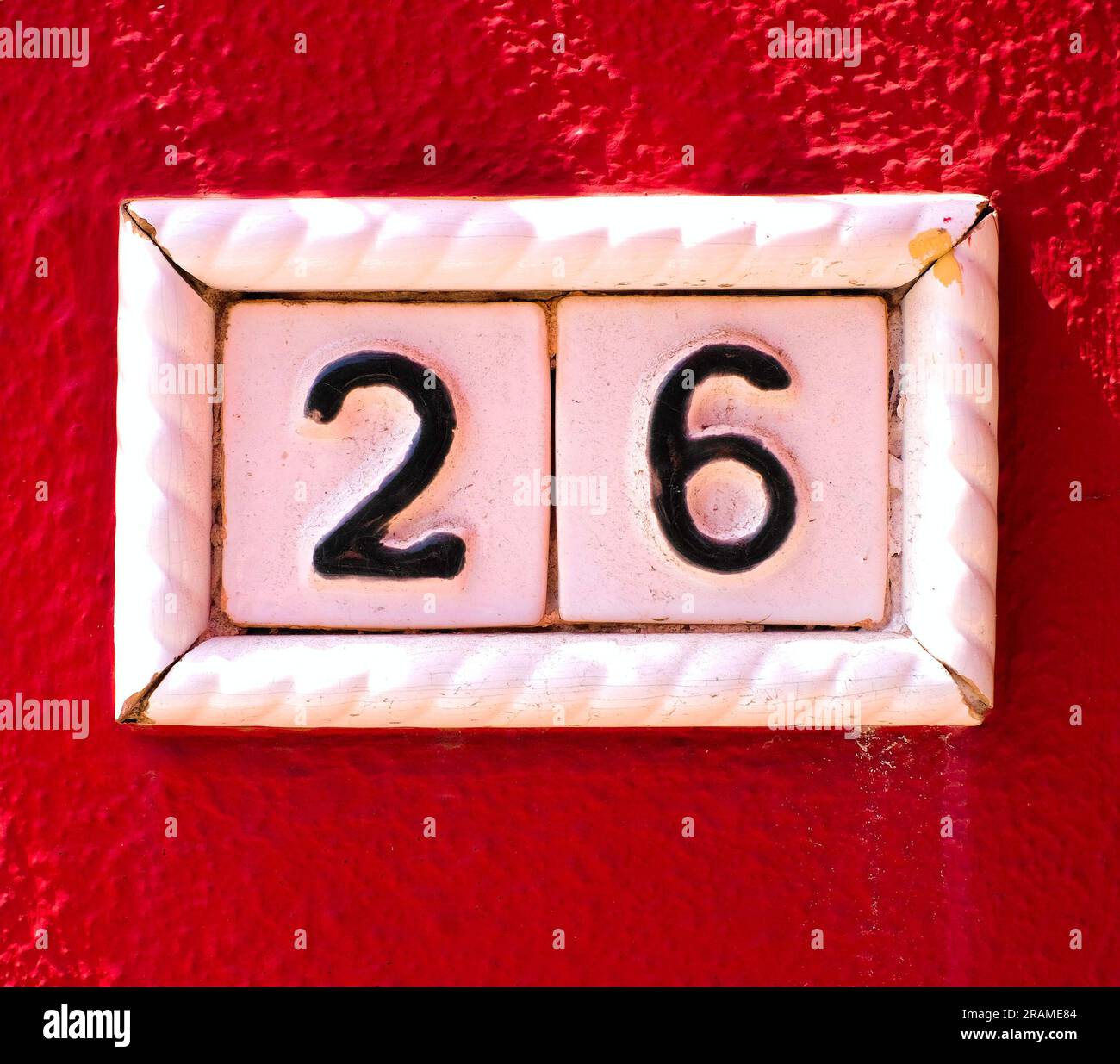Number 26 / twenty-six, numeric tiles on red background Stock Photo - Alamy